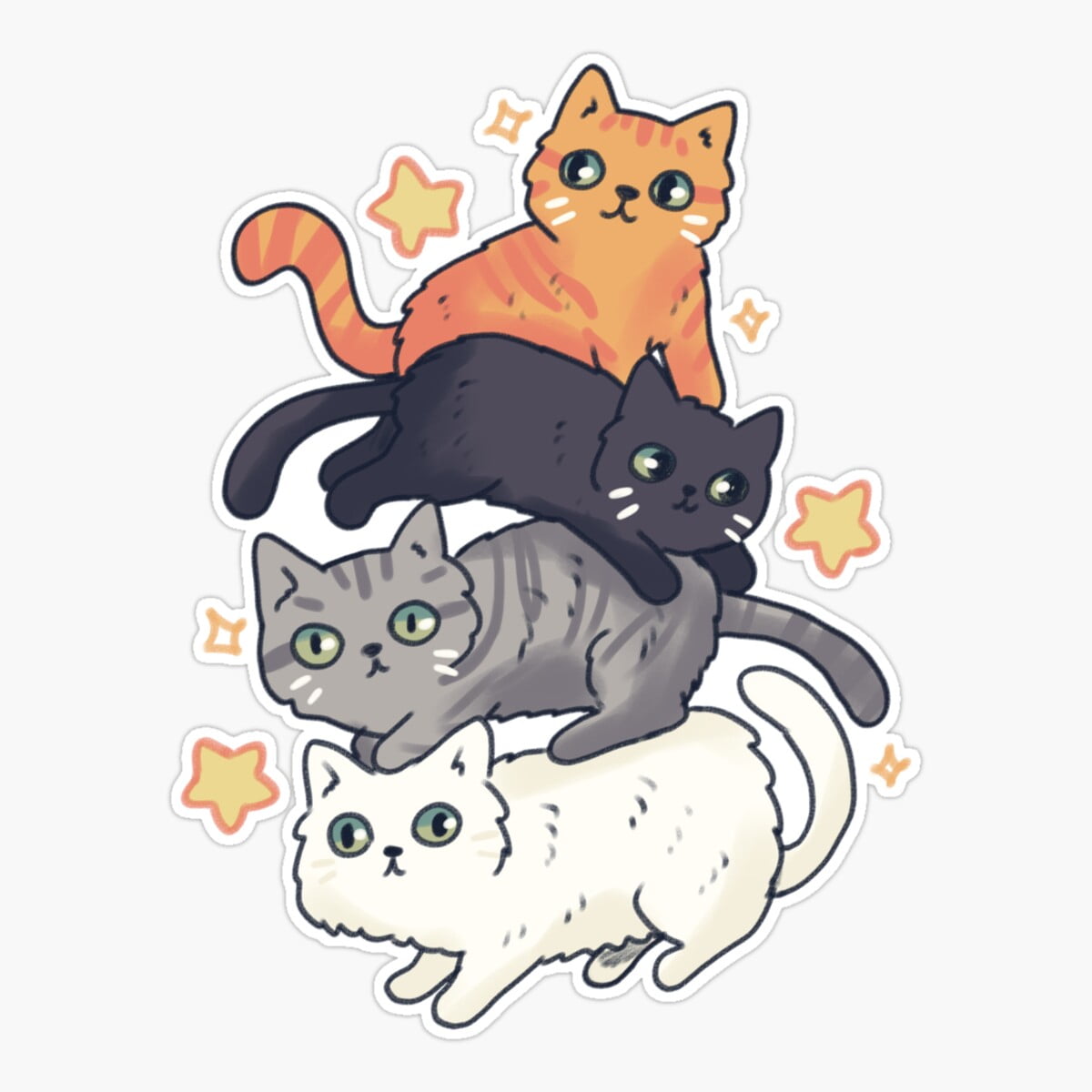 Maneki Cats Illustration Stack Sticker, Phone Decal Water Bottle ...