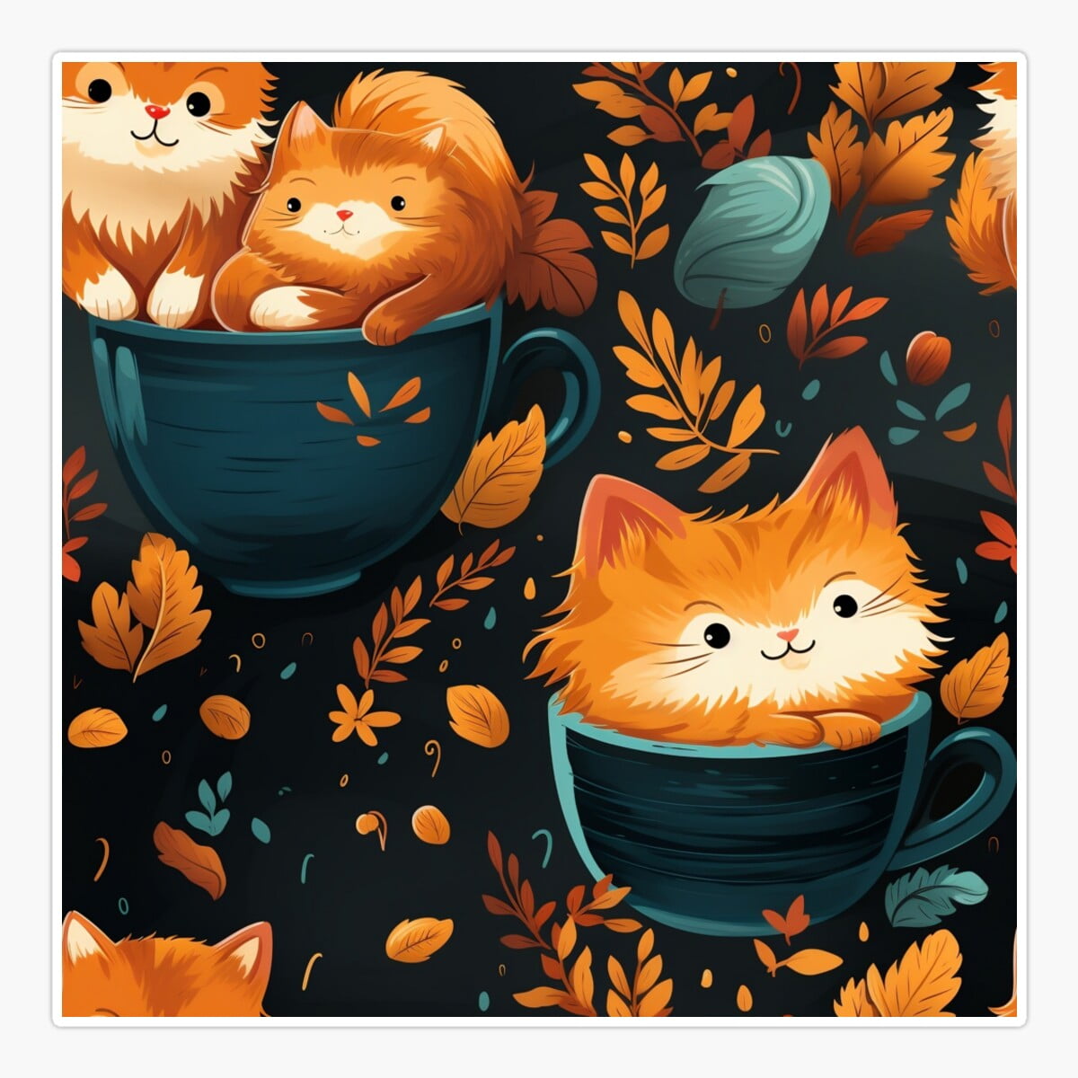 Maneki Cats & Mugs In Autumn Delight Er, Phone Decal Water Bottle ...