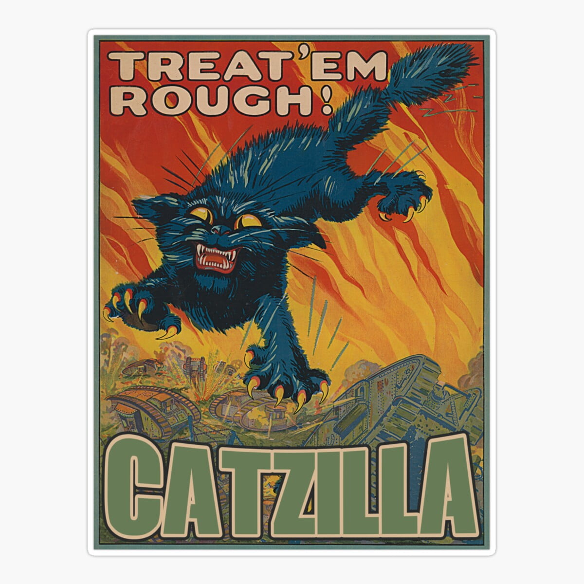 Maneki Catzilla Cat Zilla Naughty Cat #1842 Sticker, Phone Decal Water Bottle Stickers Car ...