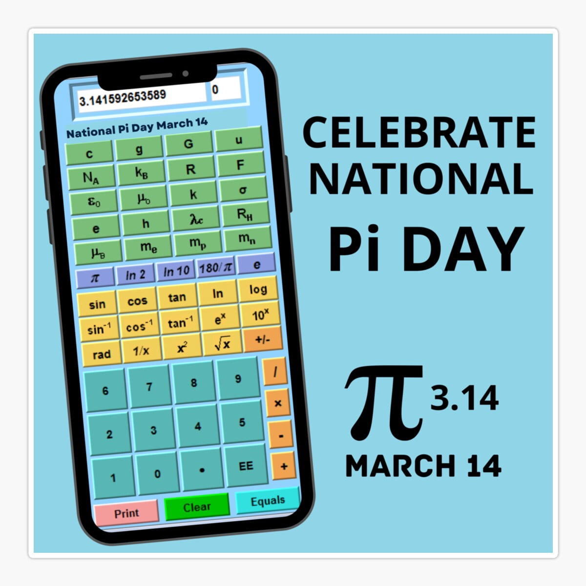 Maneki Celebrate National Pi Day - March 14 Sticker, Phone Decal Water ...