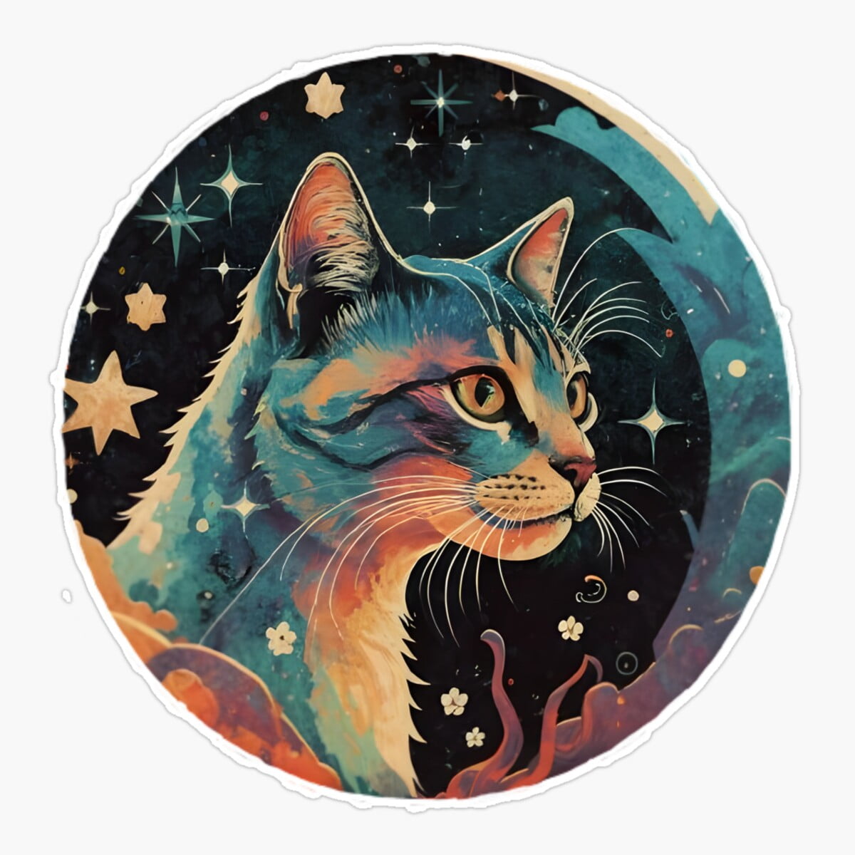 Maneki Celestial Cat - Night Sky Aurora Sticker, Phone Decal Water ...