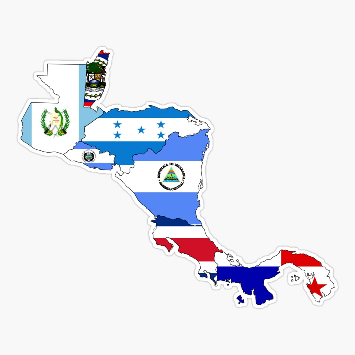 Maneki Central America Map Lag Sticker, Phone Decal Water Bottle ...