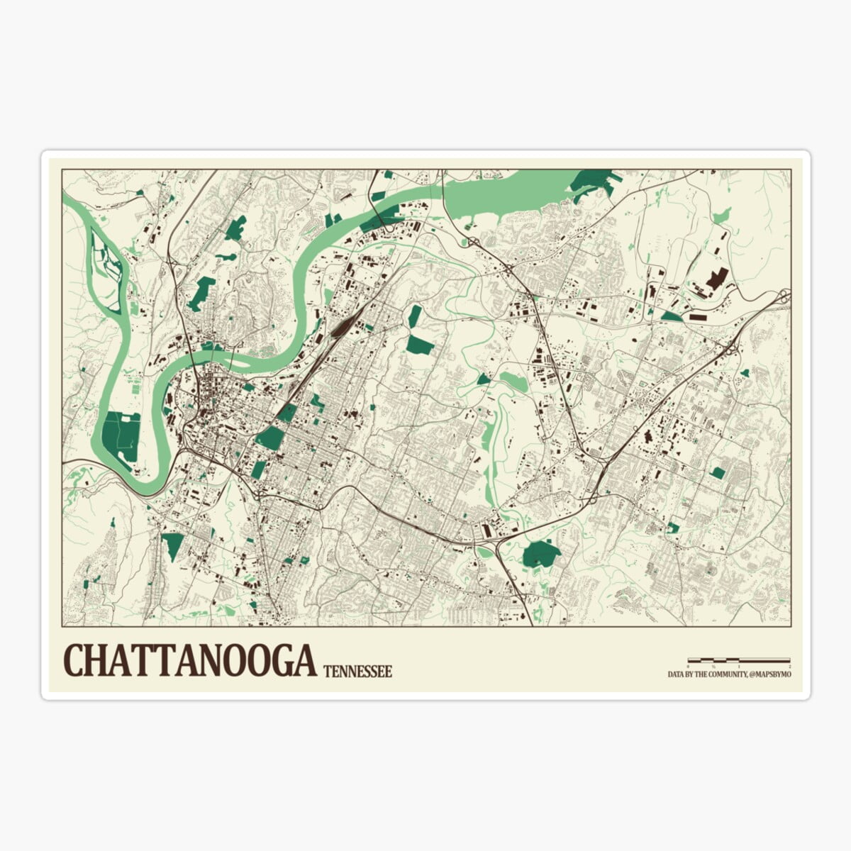 Maneki Chattanooga Street Map Sticker, Phone Decal Water Bottle ...