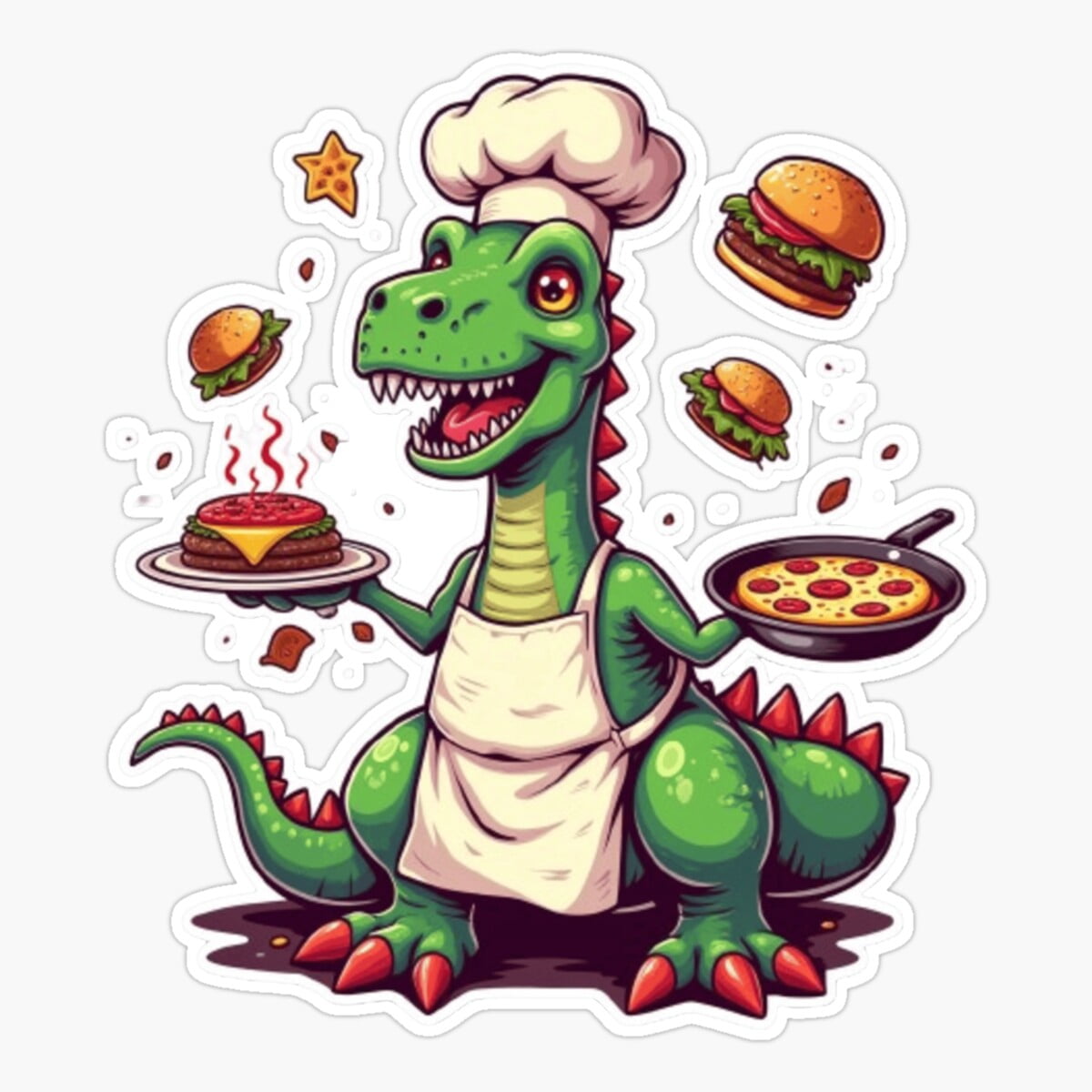Maneki Che Dinosaur Cooking Burgers – Un Kitchen Sticker Sticker, Phone ...
