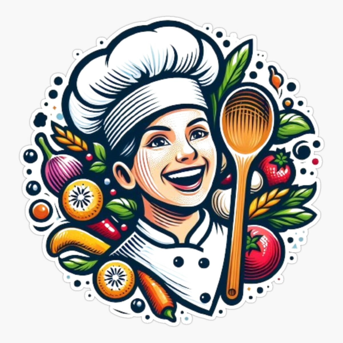 Maneki Che Smiling With Super Beautiul Ruits And Vegetables. Sticker ...