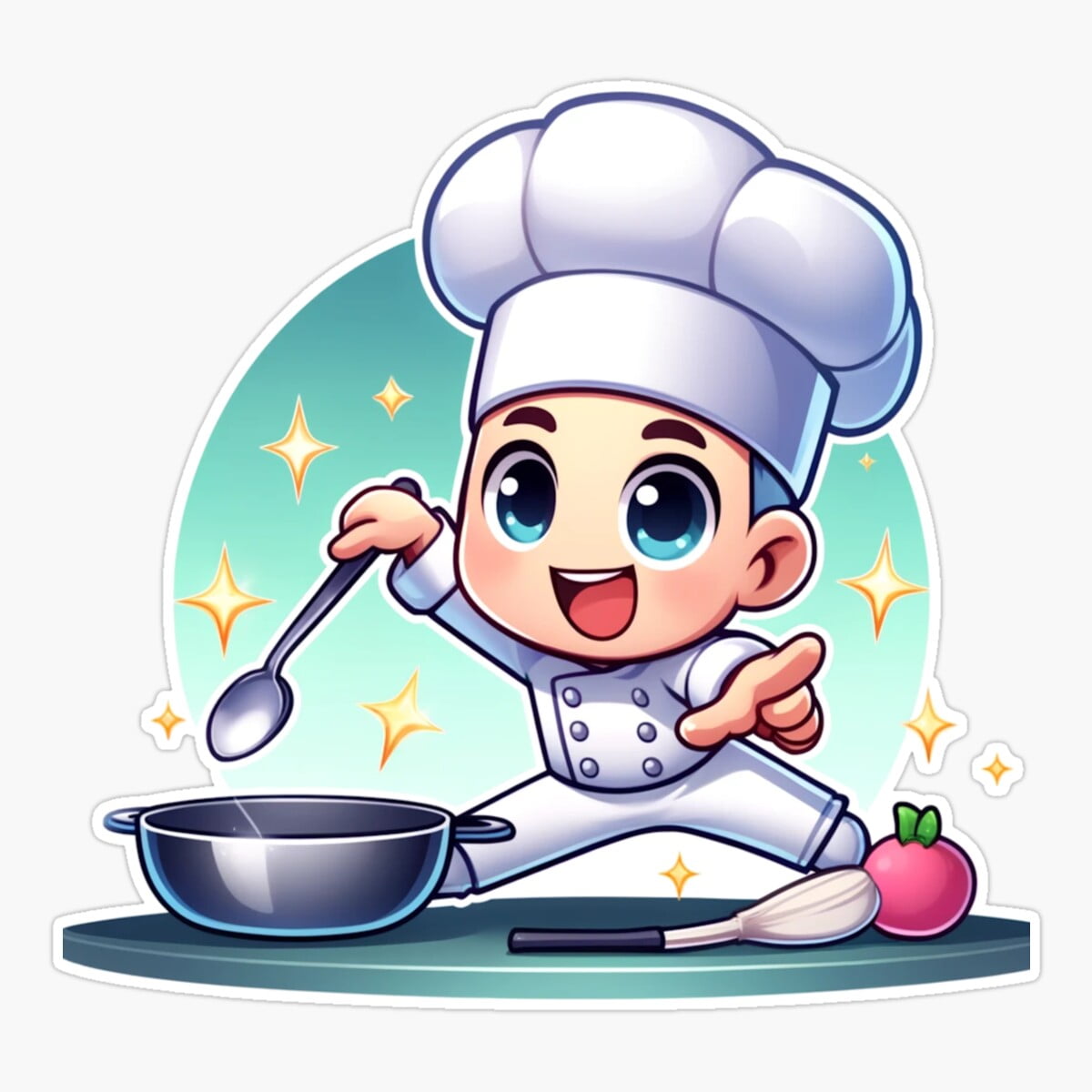 Maneki Cheerul Cook In Action. Adorable And Un Gits. Sticker, Phone Decal Water Bottle Stickers ...