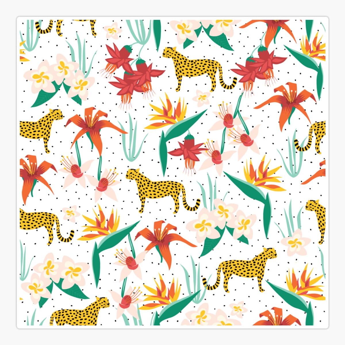 Maneki Cheetah Tropical Exotic Florals Pattern Er, Phone Decal Water ...