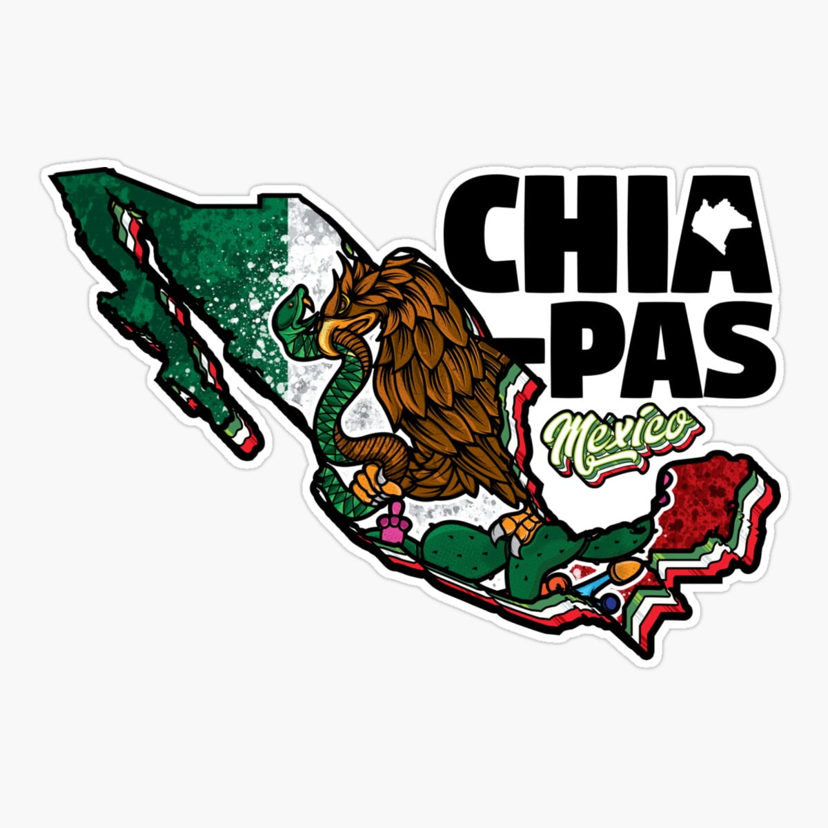 Maneki Chiapas, Map O Mexico Sticker, Phone Decal Water Bottle Stickers ...