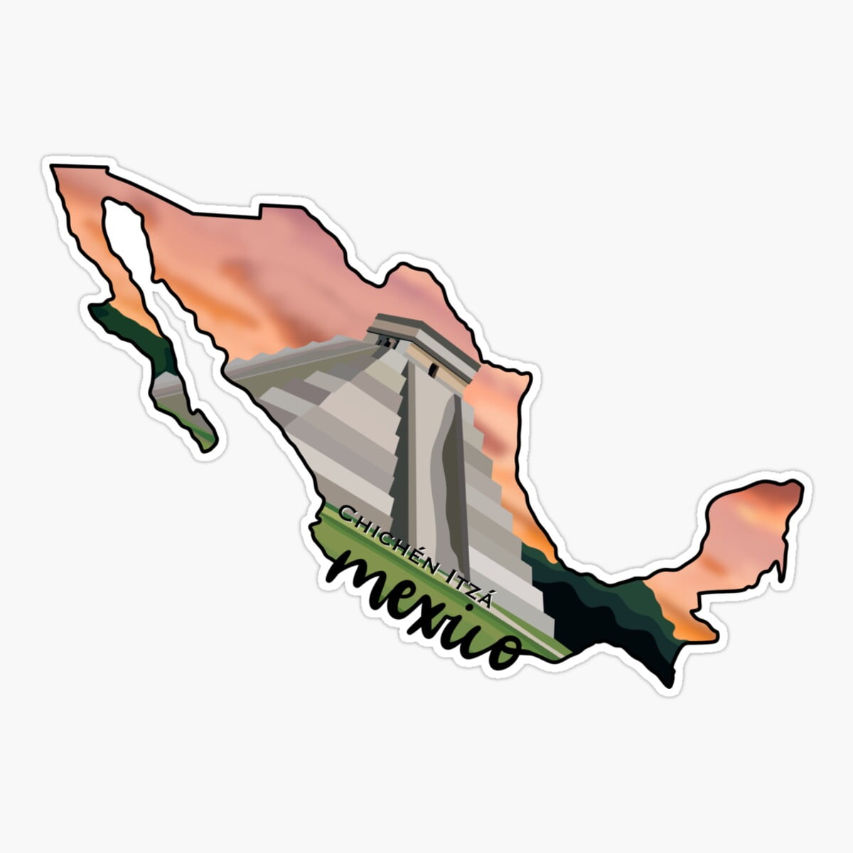 Maneki Chichen Itza -- Mexico Sticker, Phone Decal Water Bottle ...