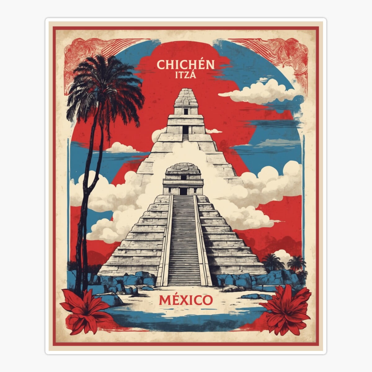 Maneki Chichen Itza Mexico Vintage Poster Tourism Sticker, Phone Decal ...
