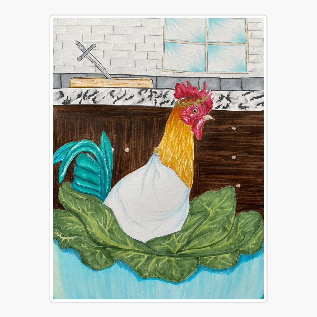 Maneki Chicken Caesar Sticker, Phone Decal Water Bottle Stickers Car ...