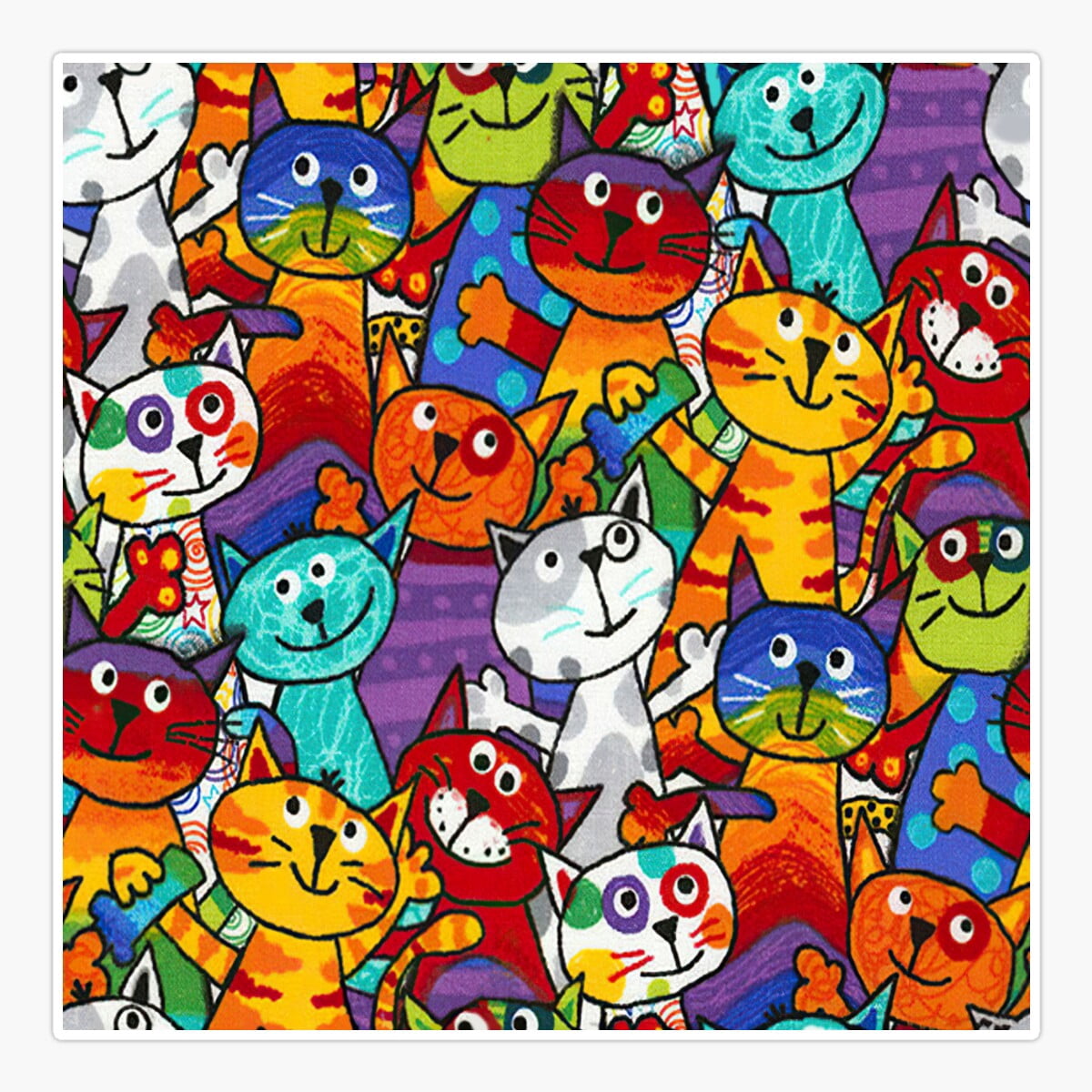 Maneki Childlish Hand Drawn Cat Pattern Sticker, Phone Decal Water ...
