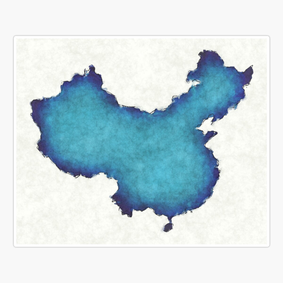 Maneki China Map With Drawn Lines And Blue Watercolor Illustration ...