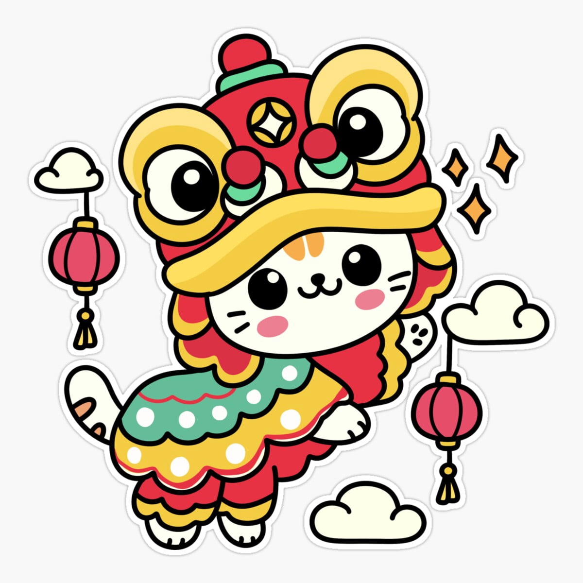 Maneki Chinese New Year Cat Chinese Sticker, Phone Decal Water Bottle ...
