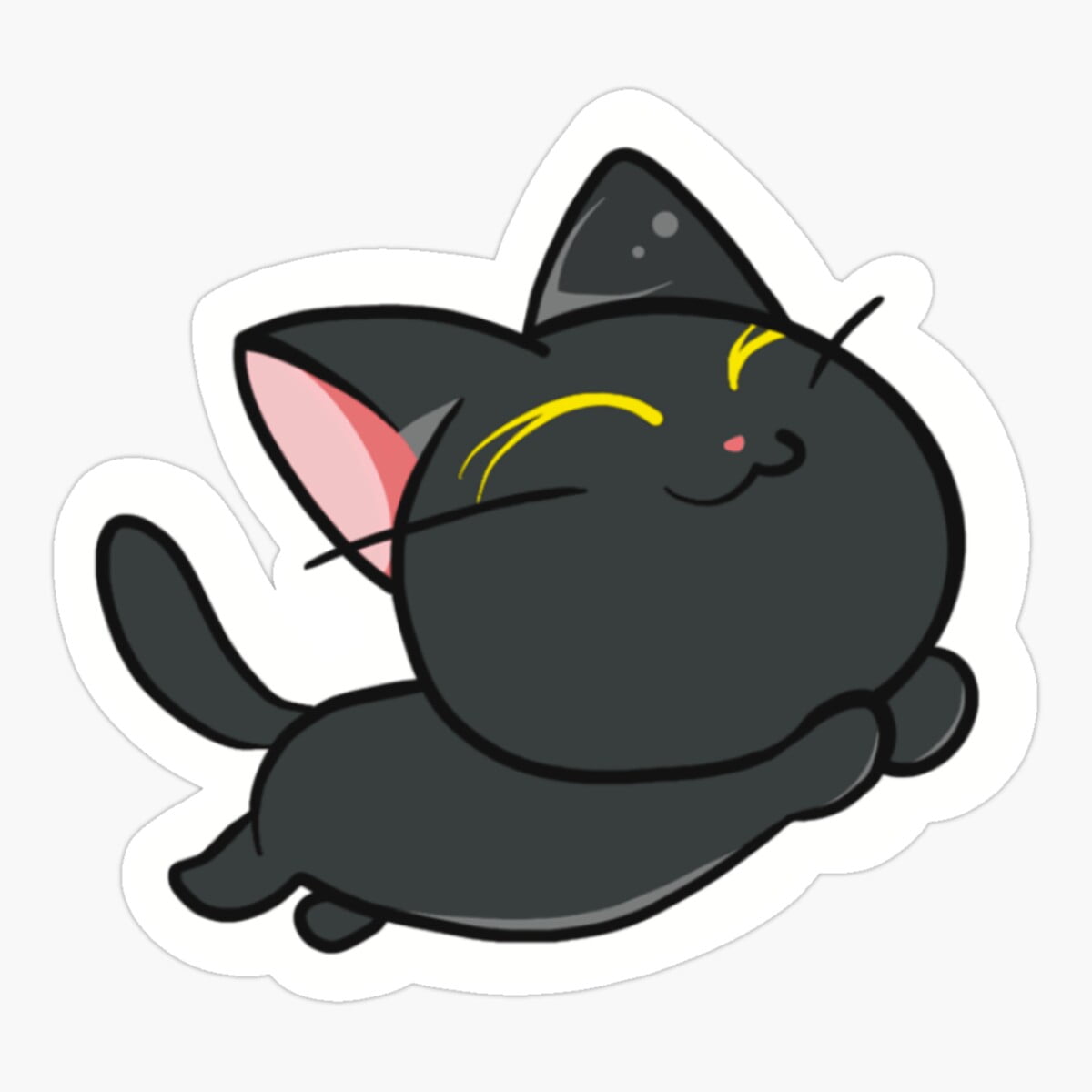 Maneki Chubby Black Leaping Cat Sticker, Phone Decal Water Bottle ...