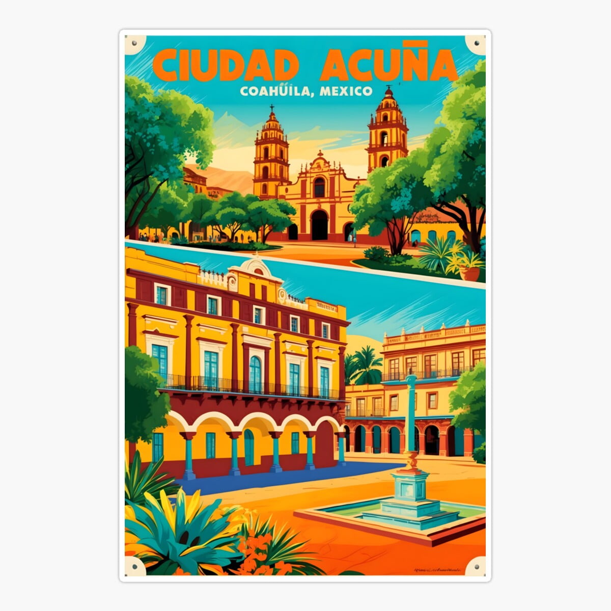 Maneki Ciudad Acuña Coahuila Mexico Vintage Travel Tourism Sticker ...