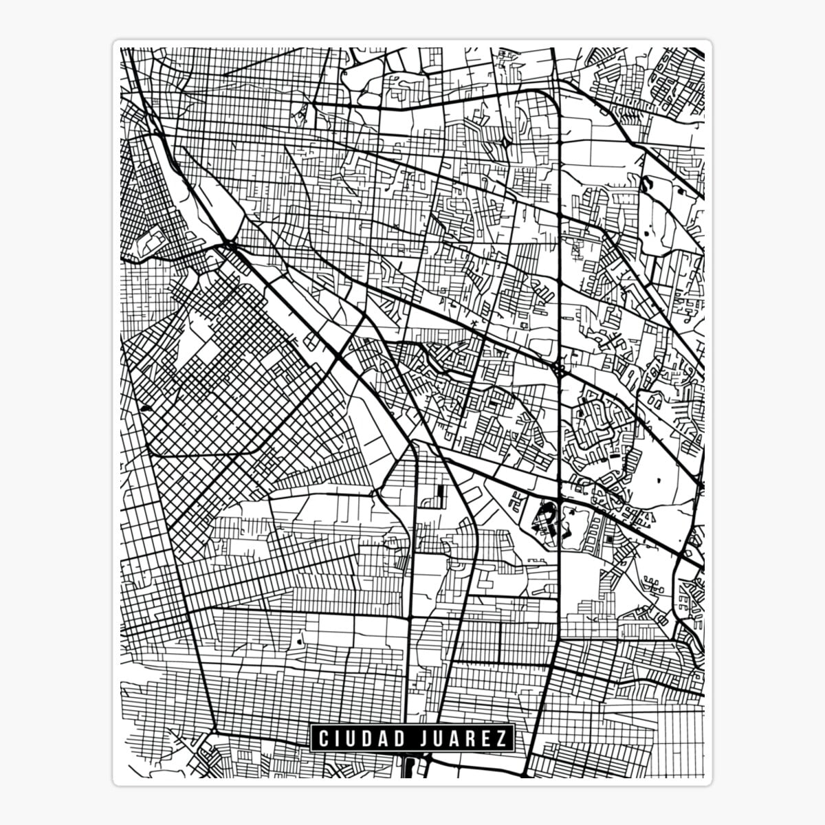 Maneki Ciudad Juarez, Mexico Street Map Sticker, Phone Decal Water ...