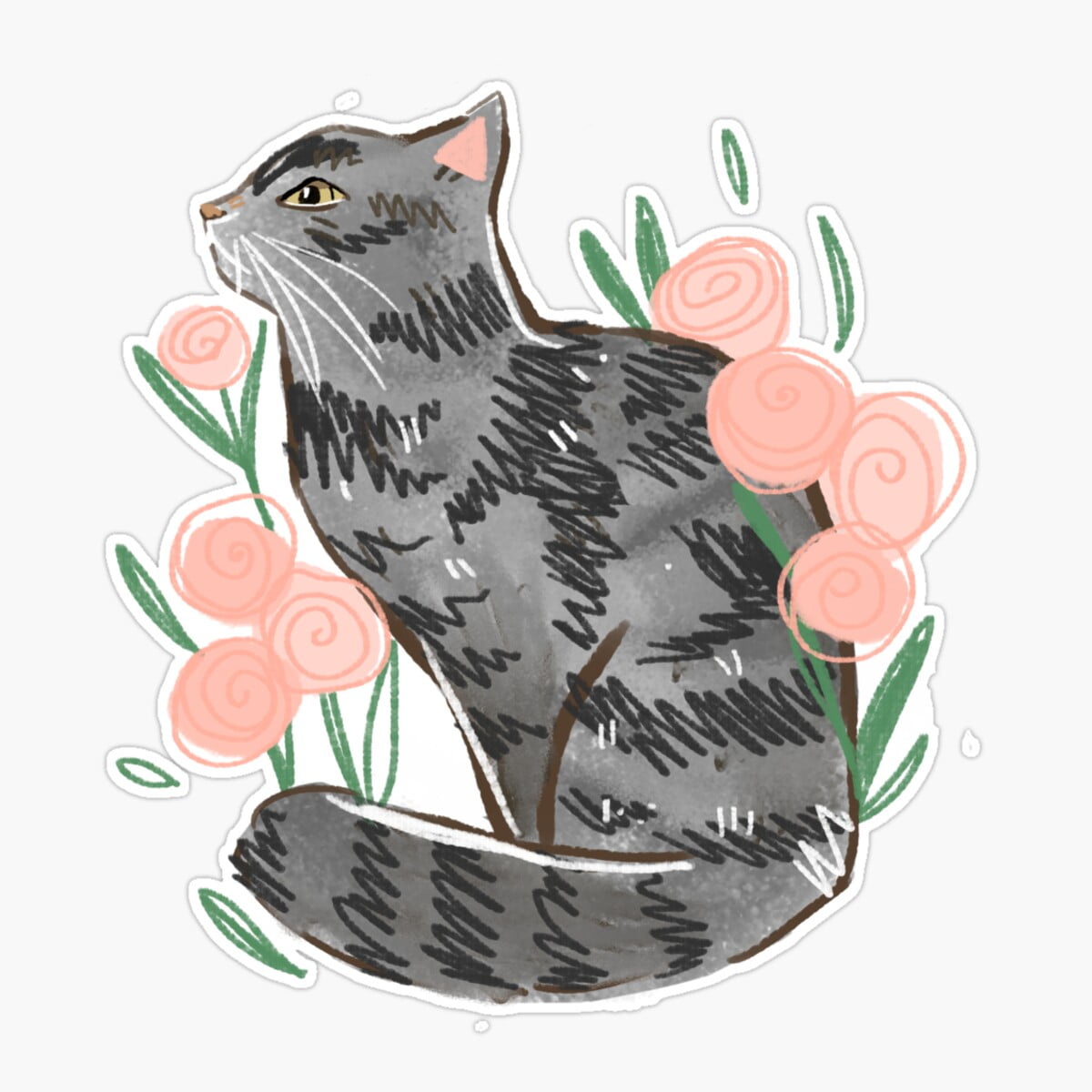 Maneki Clic Blotched Tabby Cat Sticker, Phone Decal Water Bottle ...