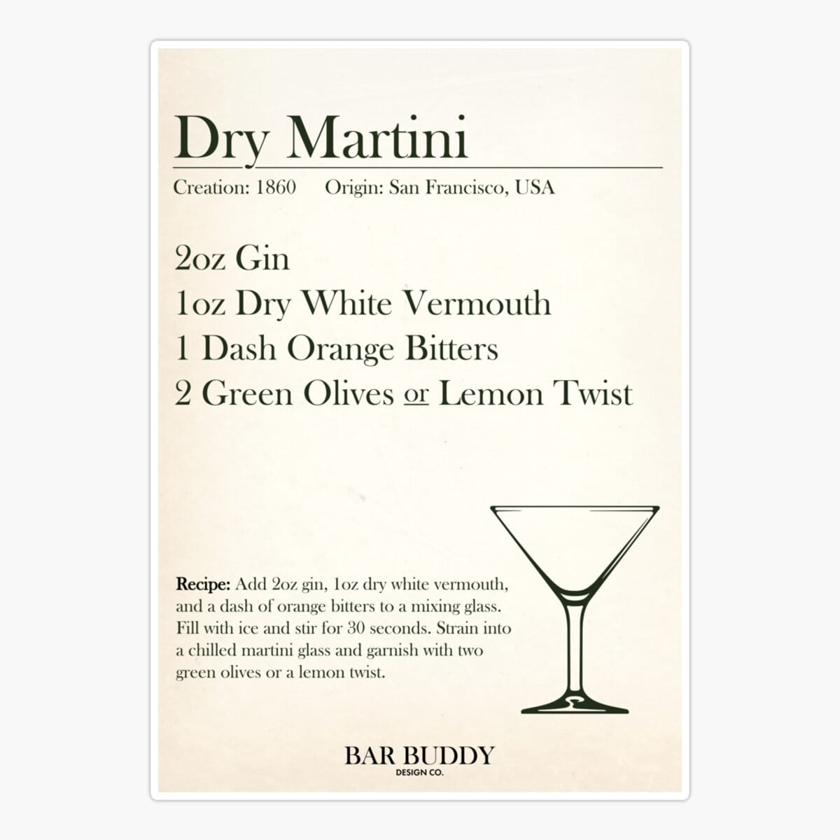 Maneki Clic Dry Martini Recipe Sticker, Phone Decal Water Bottle ...