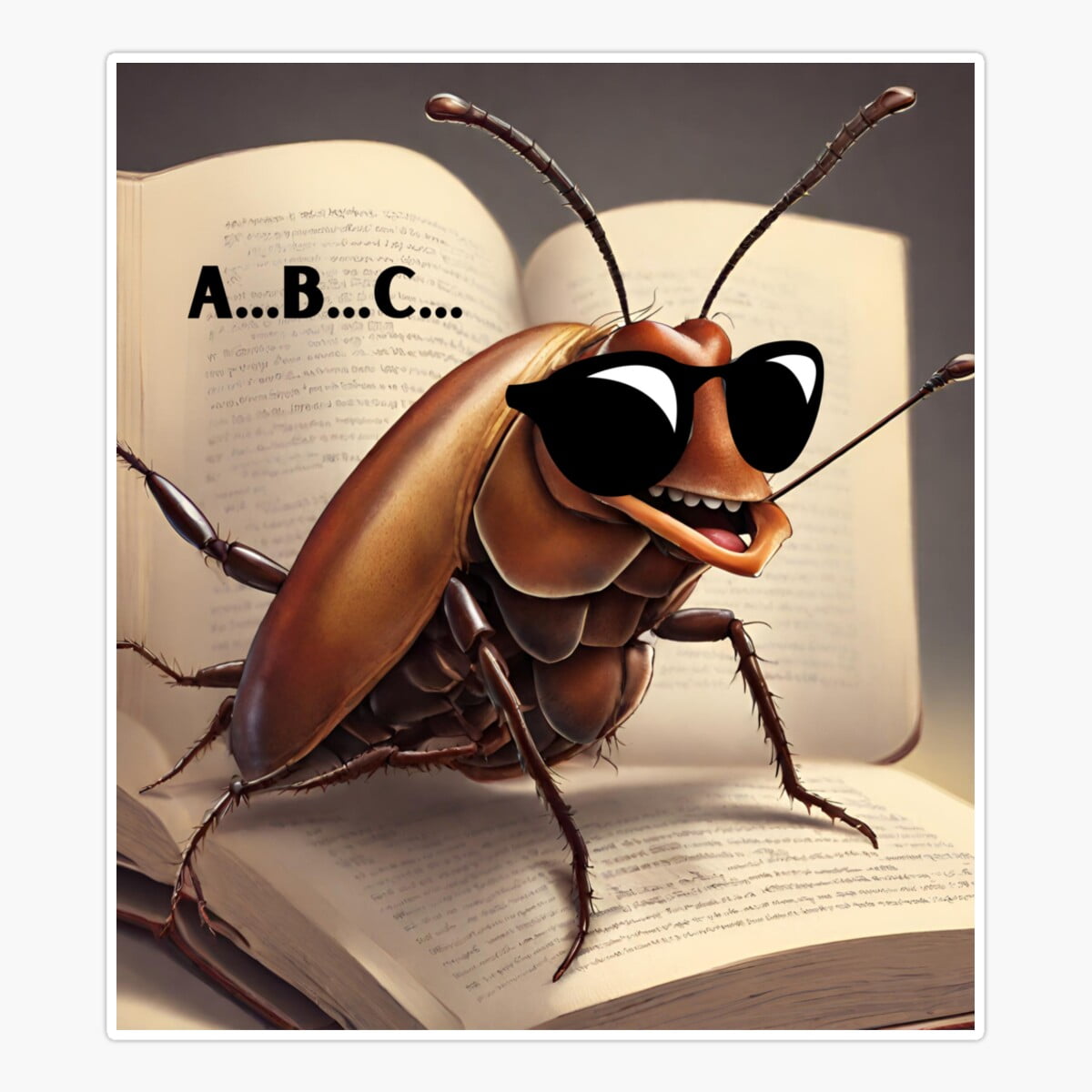 Maneki Cockroach With Gles Reading A Book Sticker, Phone Decal Water ...