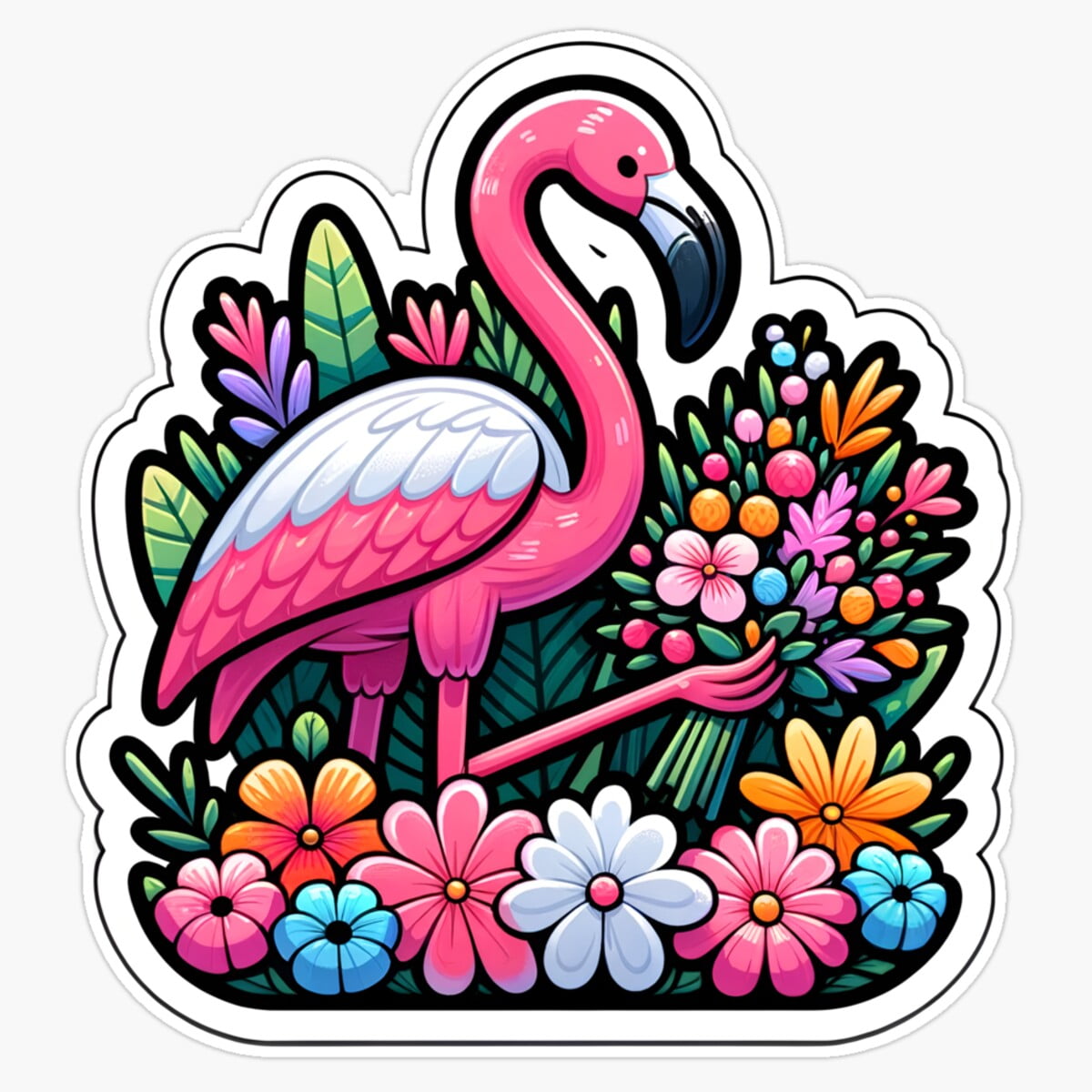 Maneki Colorful Flamingo Er, Floral Bird Decal, Laptop And Water Bottle ...