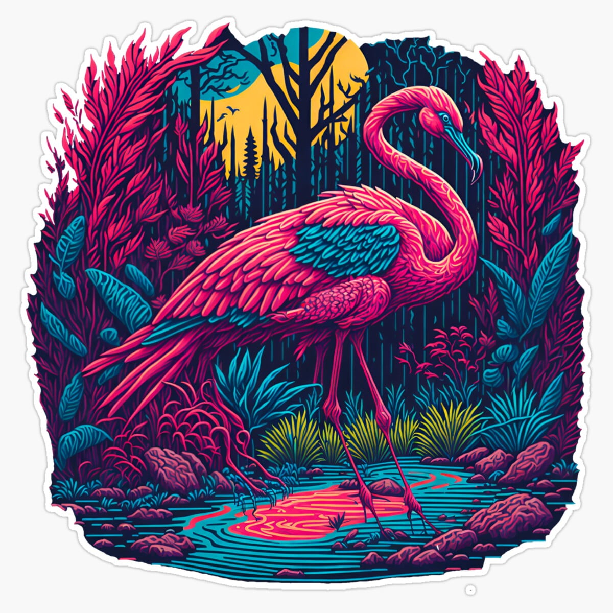 Maneki Colorful Trippy Flamingo Er, Phone Decal Water Bottle Stickers ...