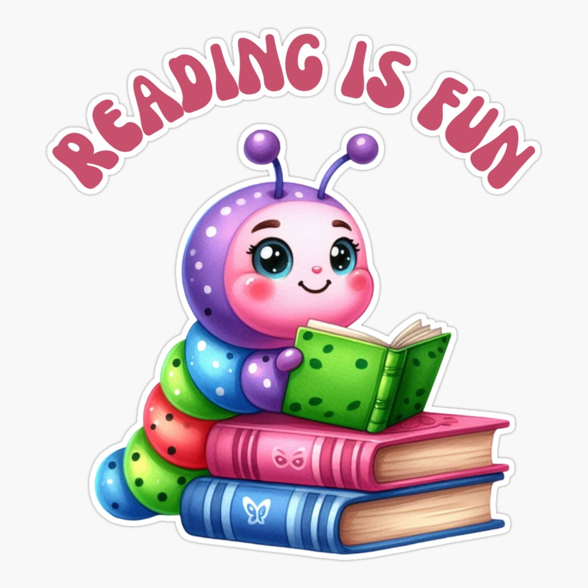 Maneki Colorul Bookworm Reading Is Un Sticker, Phone Decal Water Bottle ...