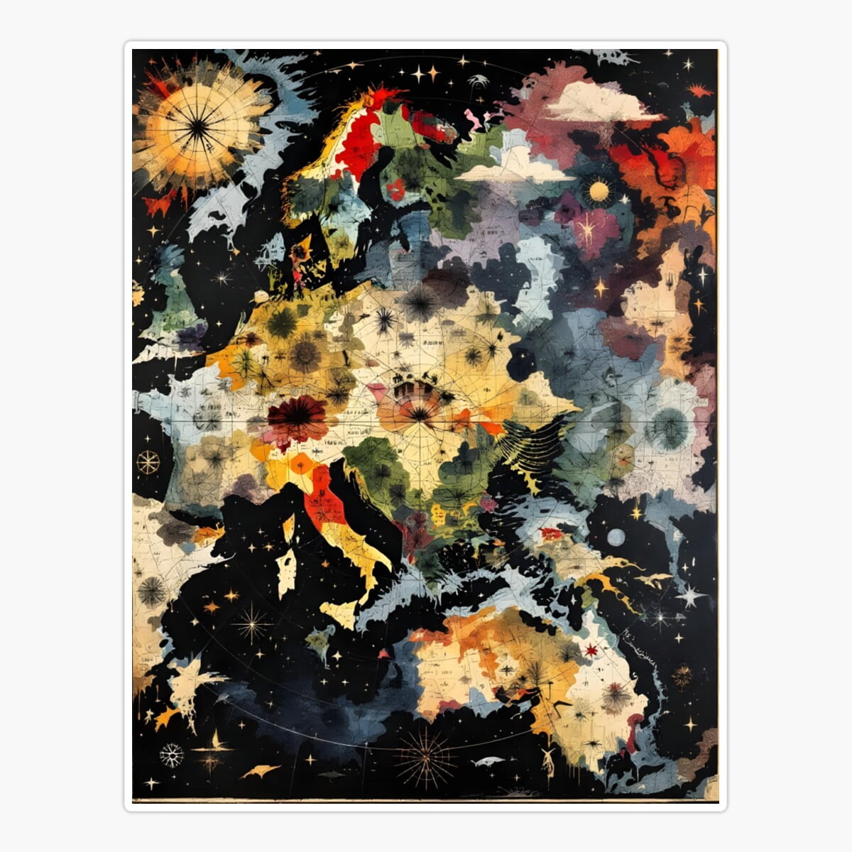 Maneki Colorul Cosmic Map O Europe Sticker, Phone Decal Water Bottle ...