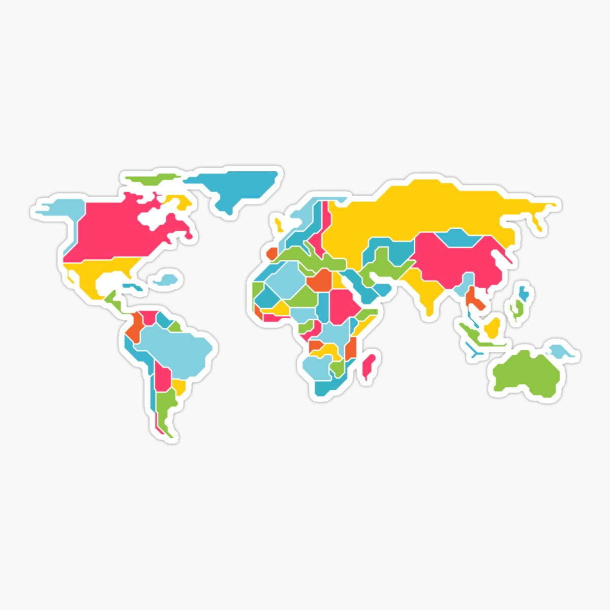 Maneki Colourul World Map Continents Sticker, Phone Decal Water Bottle ...