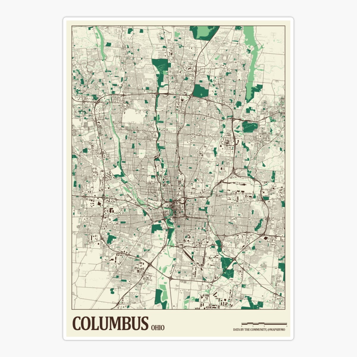 Maneki Columbus Street Map Sticker, Phone Decal Water Bottle Stickers ...