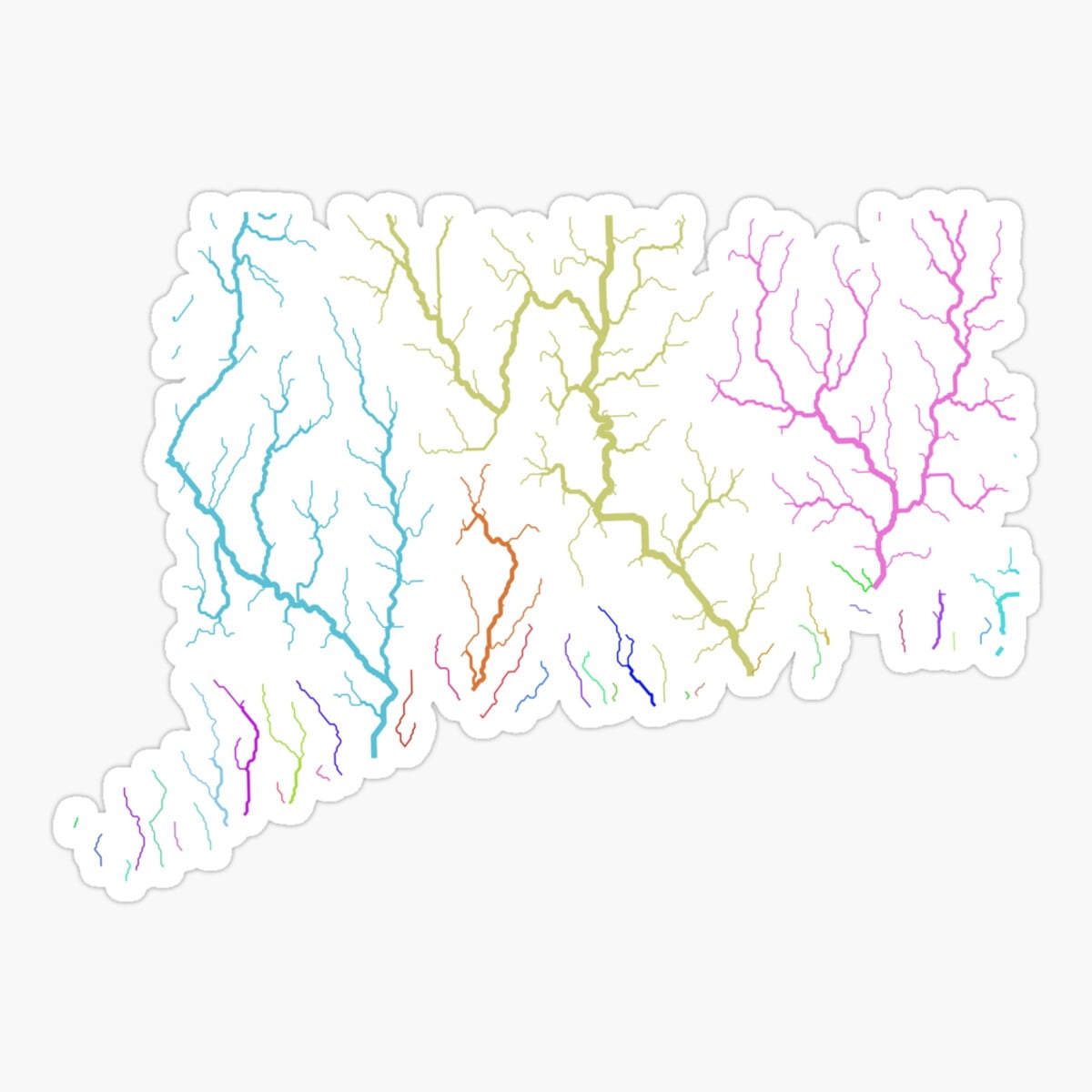 Maneki Connecticut River Basin Map In Rainbow Colours With White ...