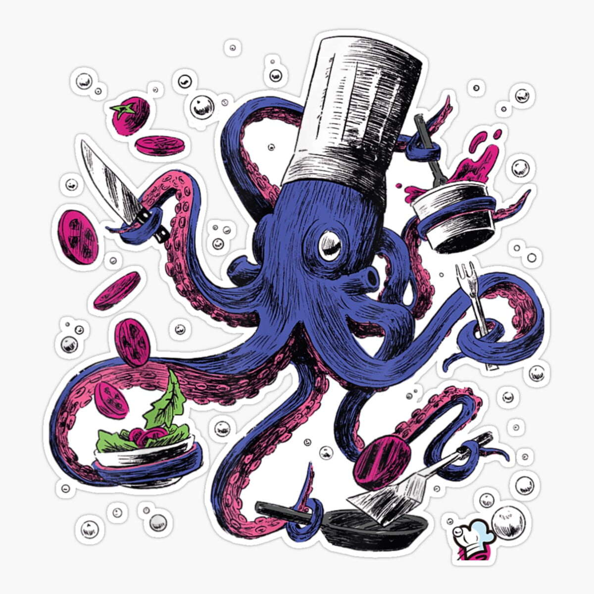Maneki Cook Che Culinary Pun Octopus Kitchen Unny Git Humor Or Line And ...