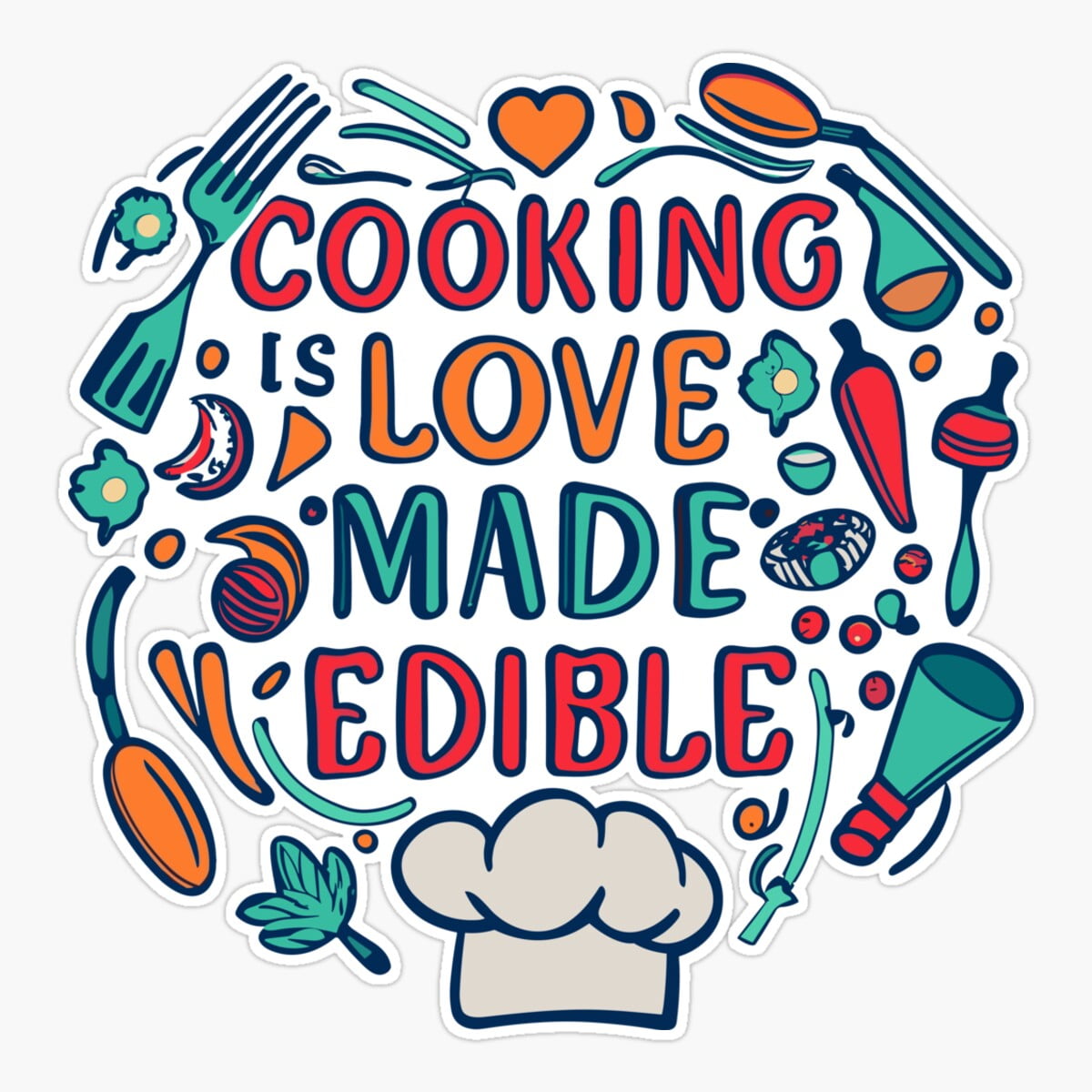 Maneki Cooking Is Love Made Edible – Typography Sticker, Phone Decal ...