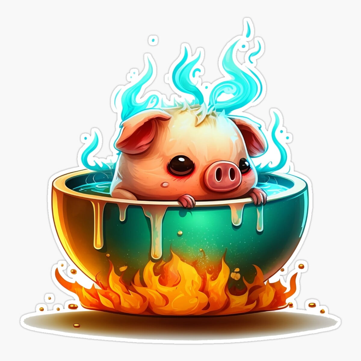 Maneki Cooking Pig Sticker, Phone Decal Water Bottle Stickers Car ...