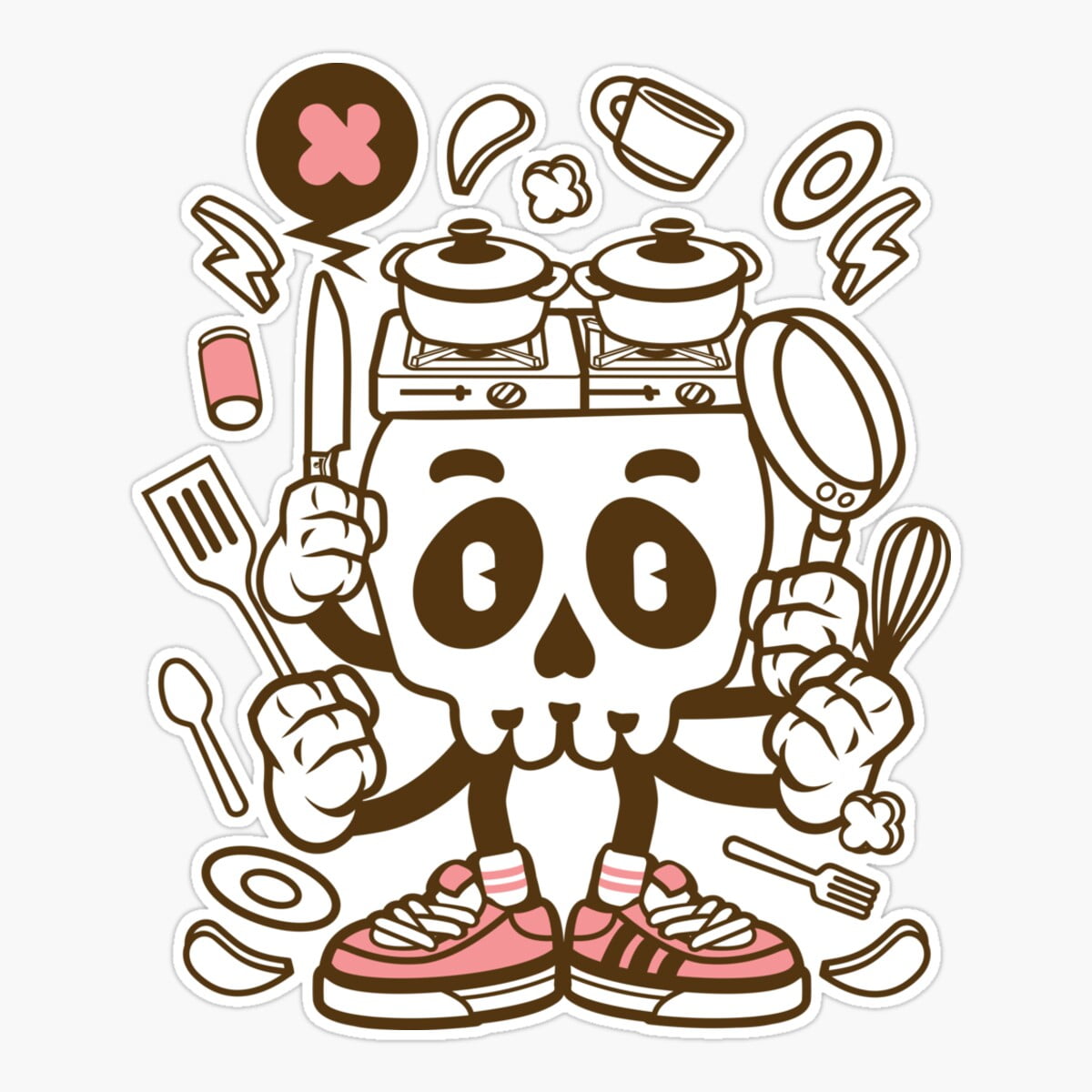 Maneki Cooking Skull Cartoon Character - Unny Illustration Or People ...