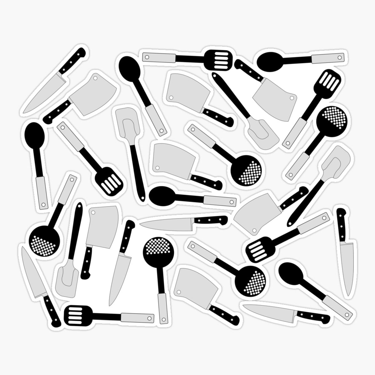 Maneki Cooking Utensils Pattern Sticker, Phone Decal Water Bottle ...