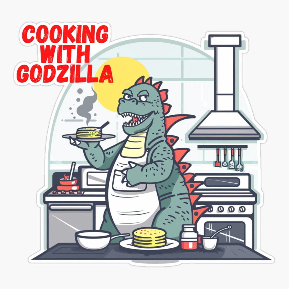 Maneki Cooking With Godzilla Sticker, Phone Decal Water Bottle Stickers ...