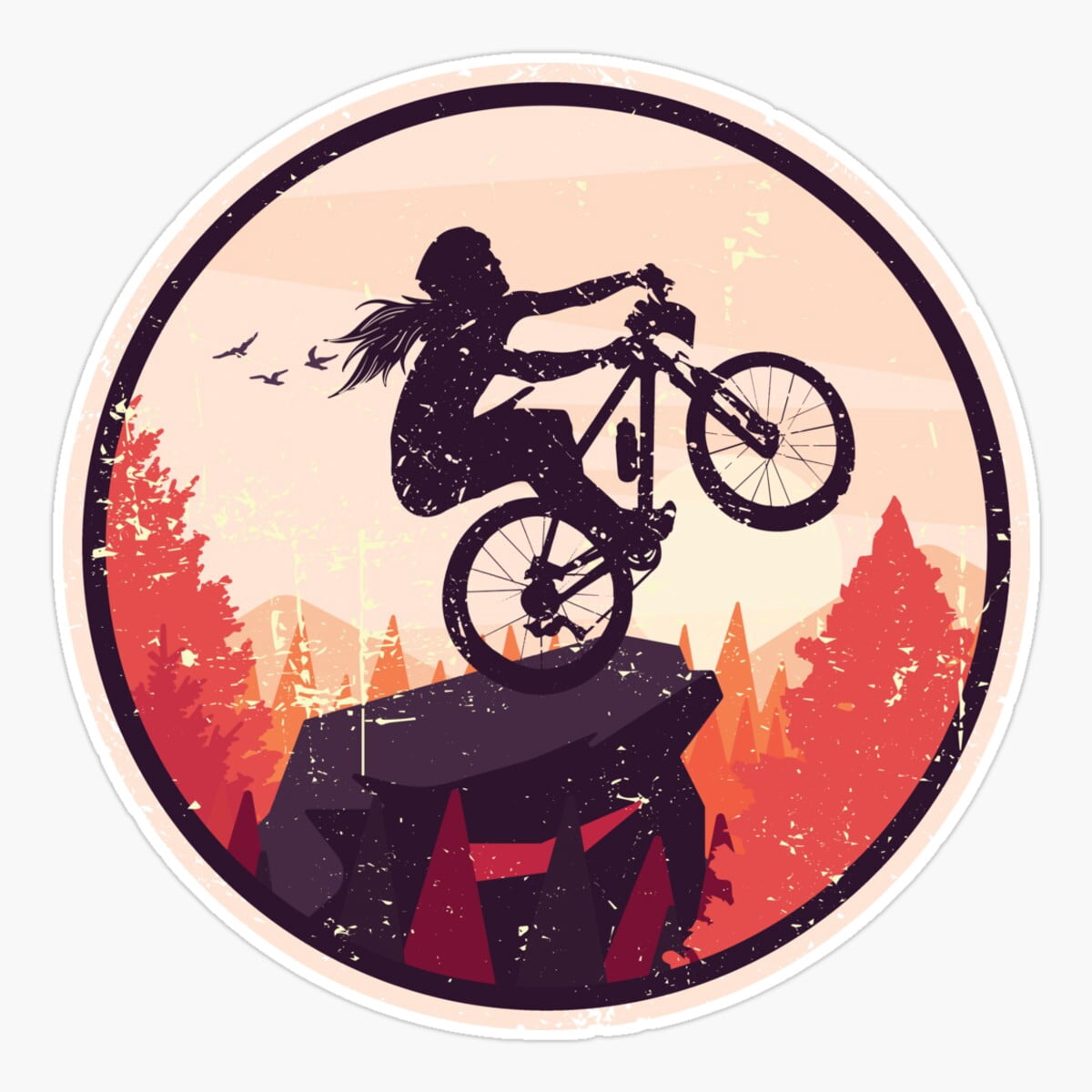 Maneki Cool Female Mountain Biker On Mountain Rock Mtb Wheelie Er ...