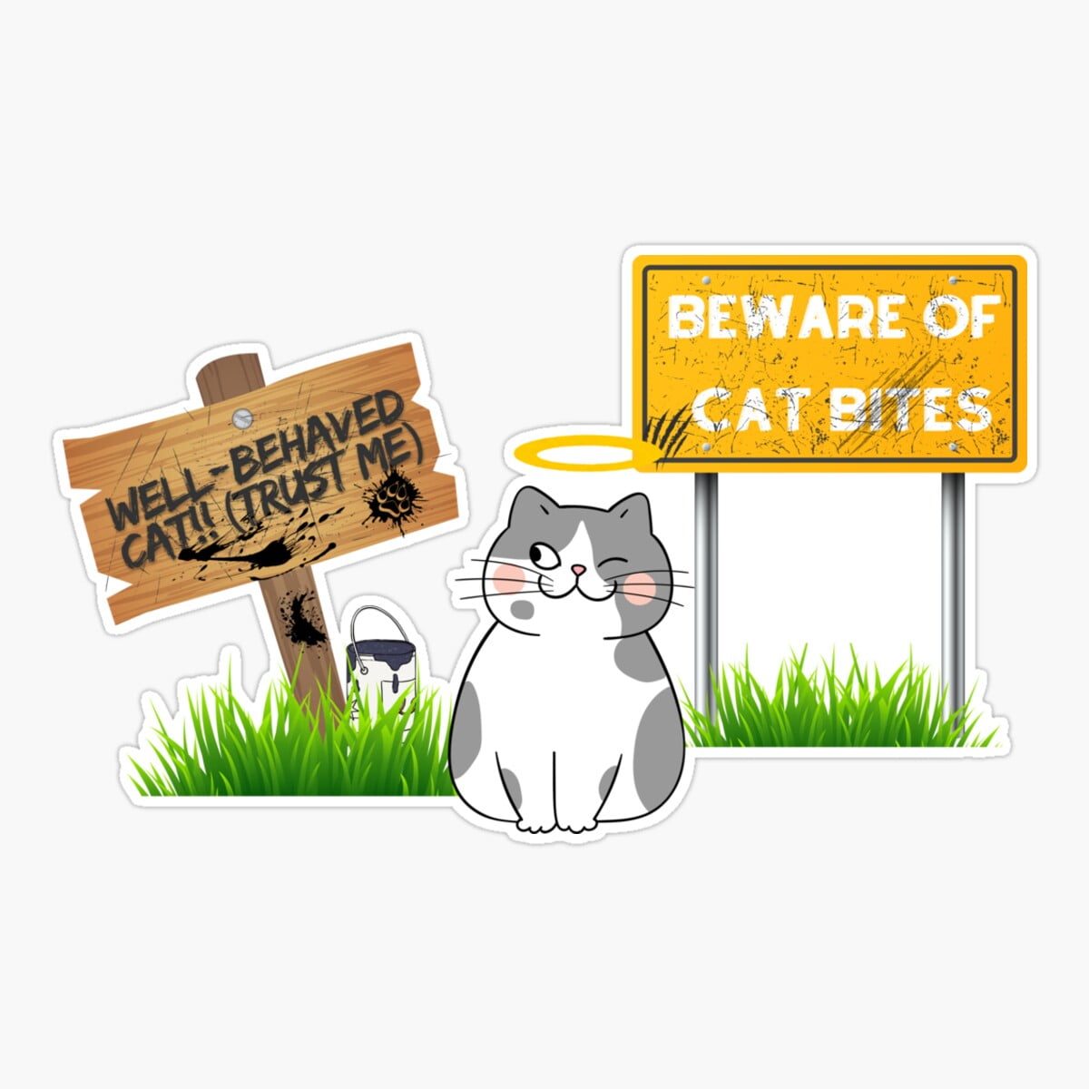 Maneki Copy O Beware O Cat Bites – Mischievous Kitty At Work! Sticker ...