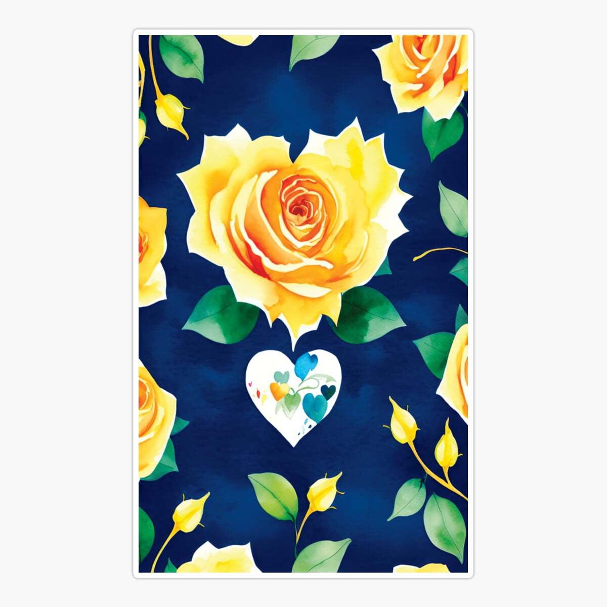 Maneki Coquette Yellow Rose Heart And Deep Ocean Blue Er, Phone Decal ...