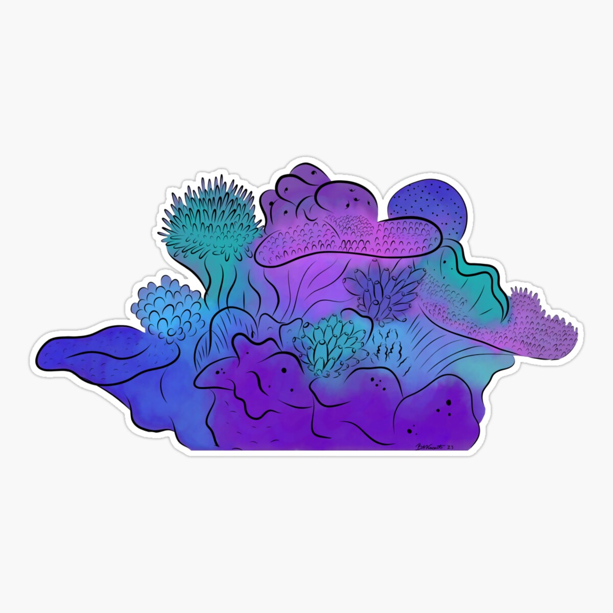 Maneki Coral Rock With Fluorescent Mermaid Colors Sticker, Phone Decal ...