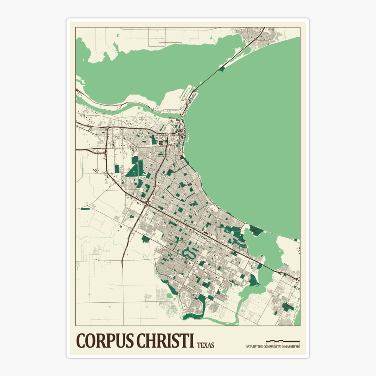 Maneki Corpus Christi Street Map Sticker, Phone Decal Water Bottle ...