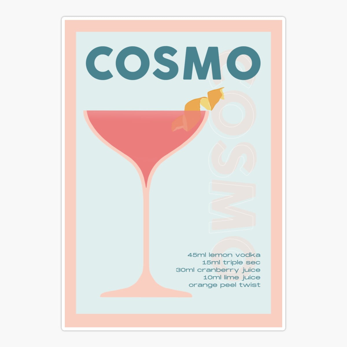 Maneki Cosmopolitan Cocktail Recipe Print - Blue/Teal/Peach Sticker ...