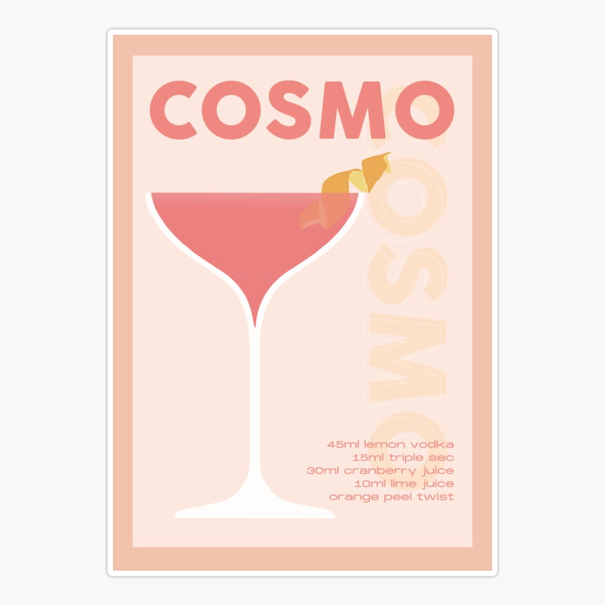 Maneki Cosmopolitan Cocktail Recipe Print - Peach/Red Sticker, Phone ...