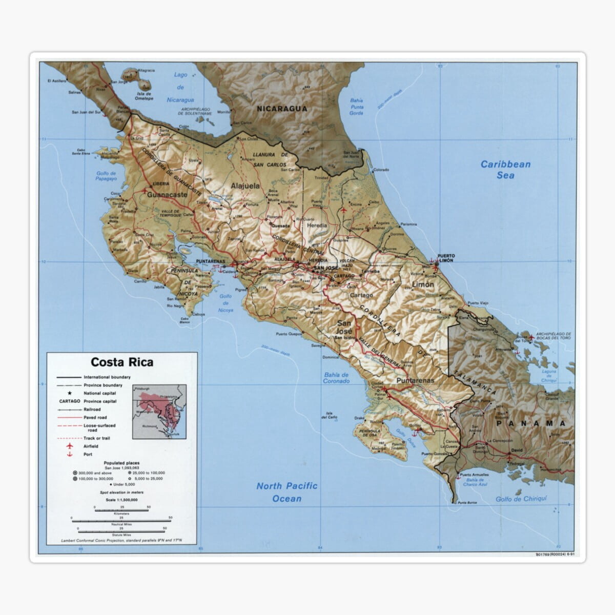 Maneki Costa Rica Map (1991) Sticker, Phone Decal Water Bottle Stickers ...