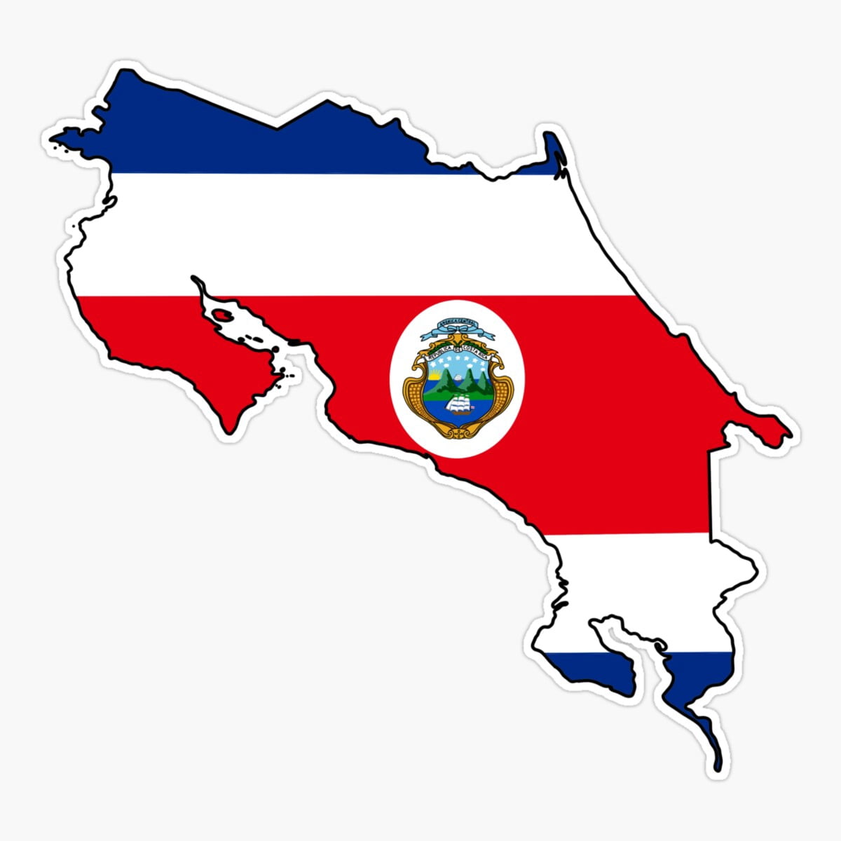 Maneki Costa Rica Map And Lag Sticker, Phone Decal Water Bottle ...
