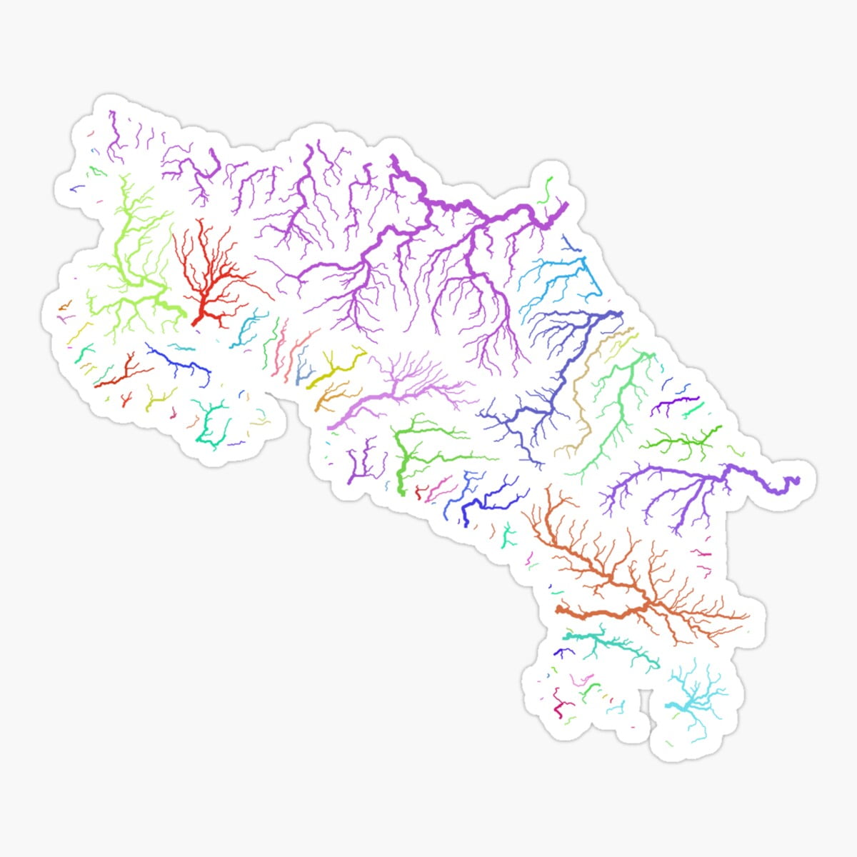 Maneki Costa Rica River Basin Map In Rainbow Colours With White ...