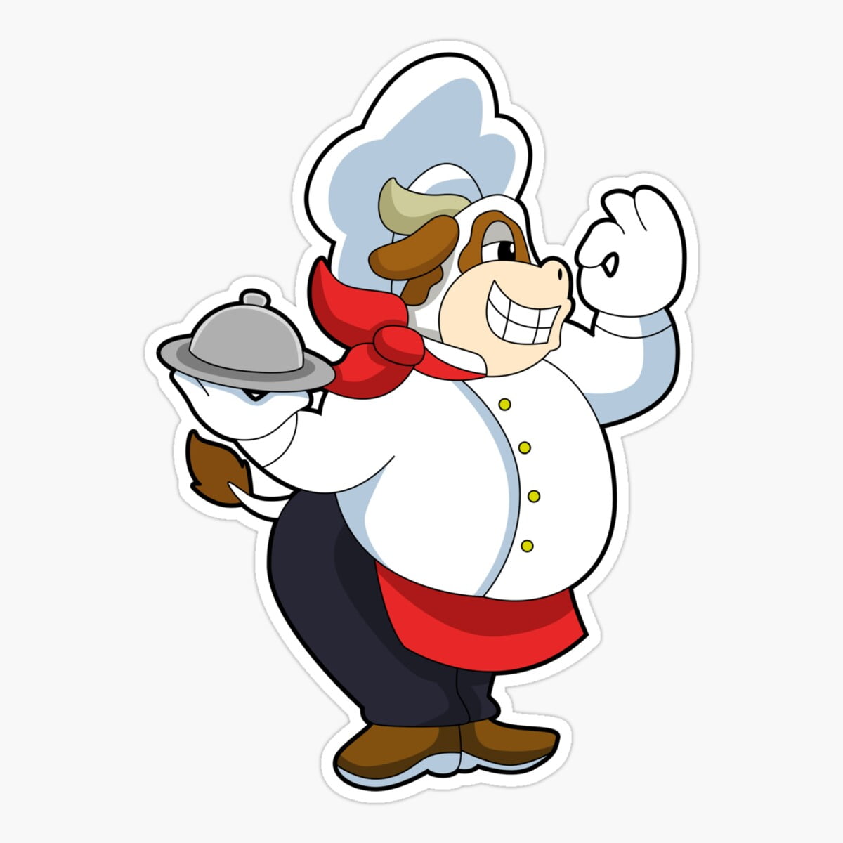 Maneki Cow As Waiter With Serving Plate Sticker, Phone Decal Water ...