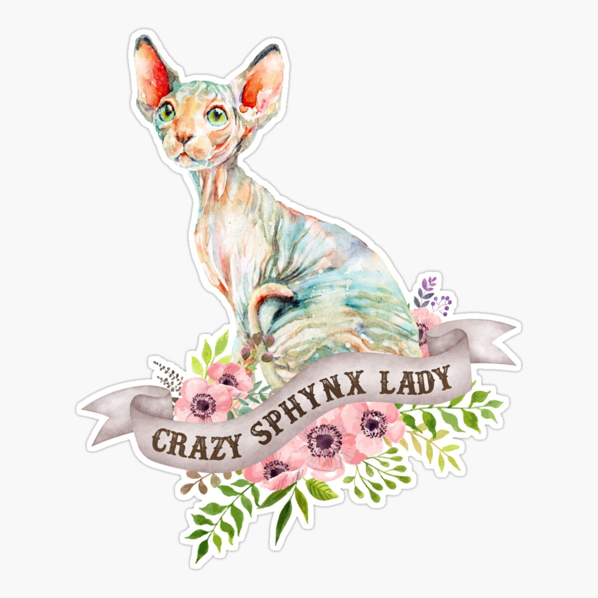 Maneki Crazy Sphynx Lady Sticker, Phone Decal Water Bottle Stickers Car ...