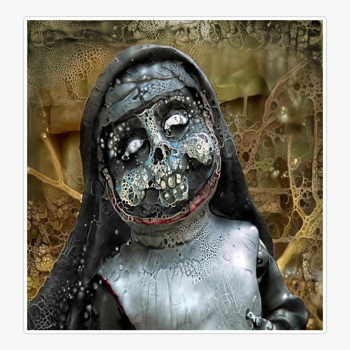 Maneki Creepy Horror Nun | Surreal Death Skull Nun Surrealist Art Tm11 ...